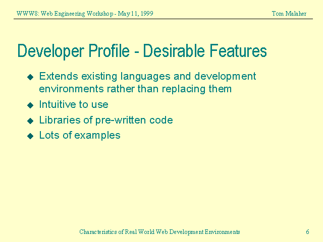 Developer Profile - Desirable Features